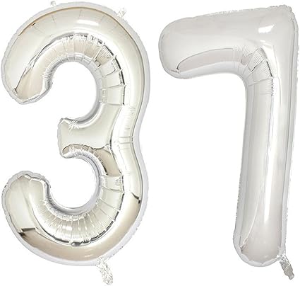 Amazon.com: 40inch Silver Foil 37 Helium Jumbo Digital Number Balloons ...