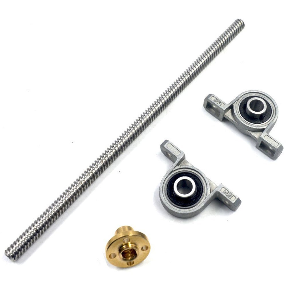 T8 Threaded Rod Lead Screw with Mounted Ball Bearing + Brass Nut 600mm ...