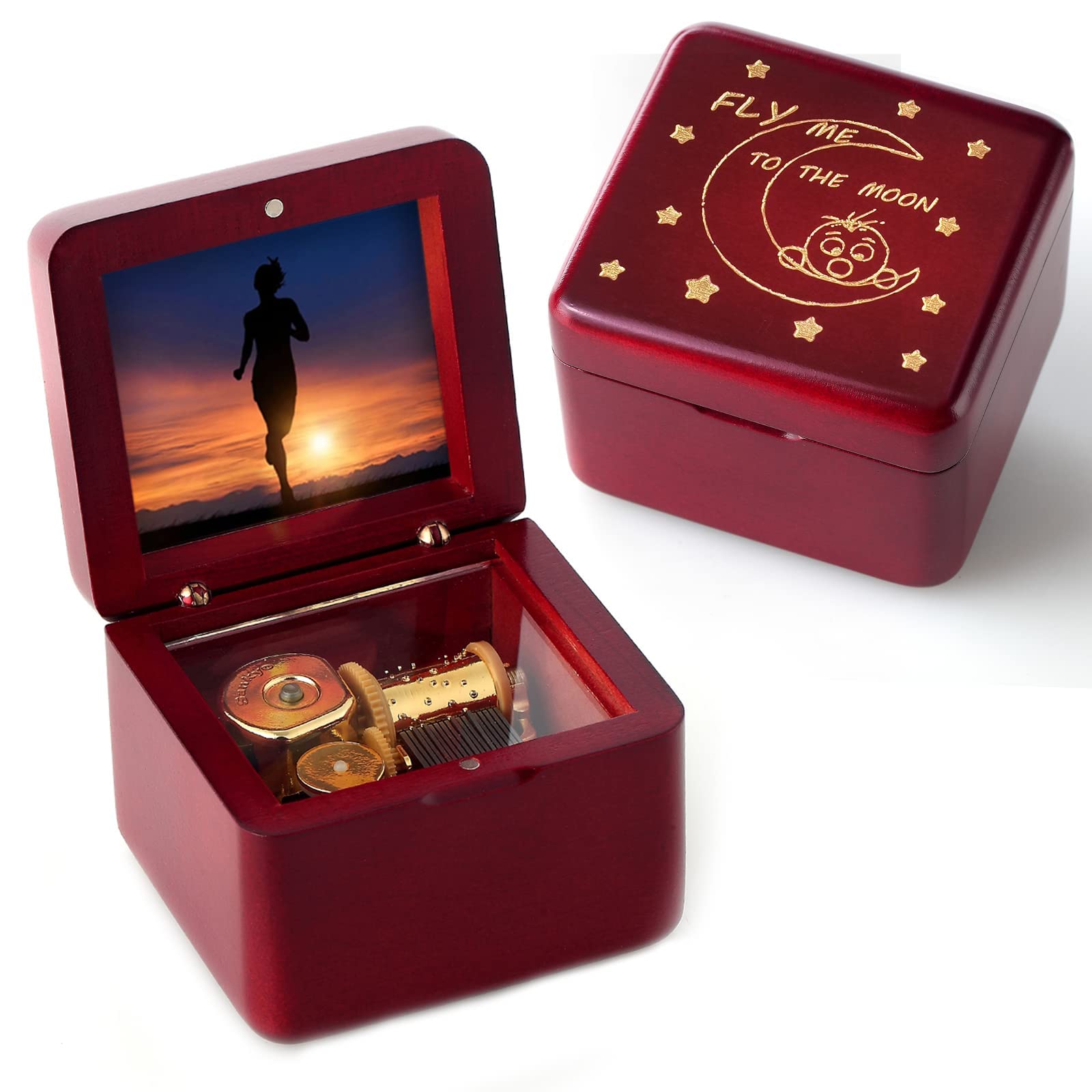 Amazon.com: JYmusic Natural Solid Wood Laser Engraved Vintage Clockwork ...