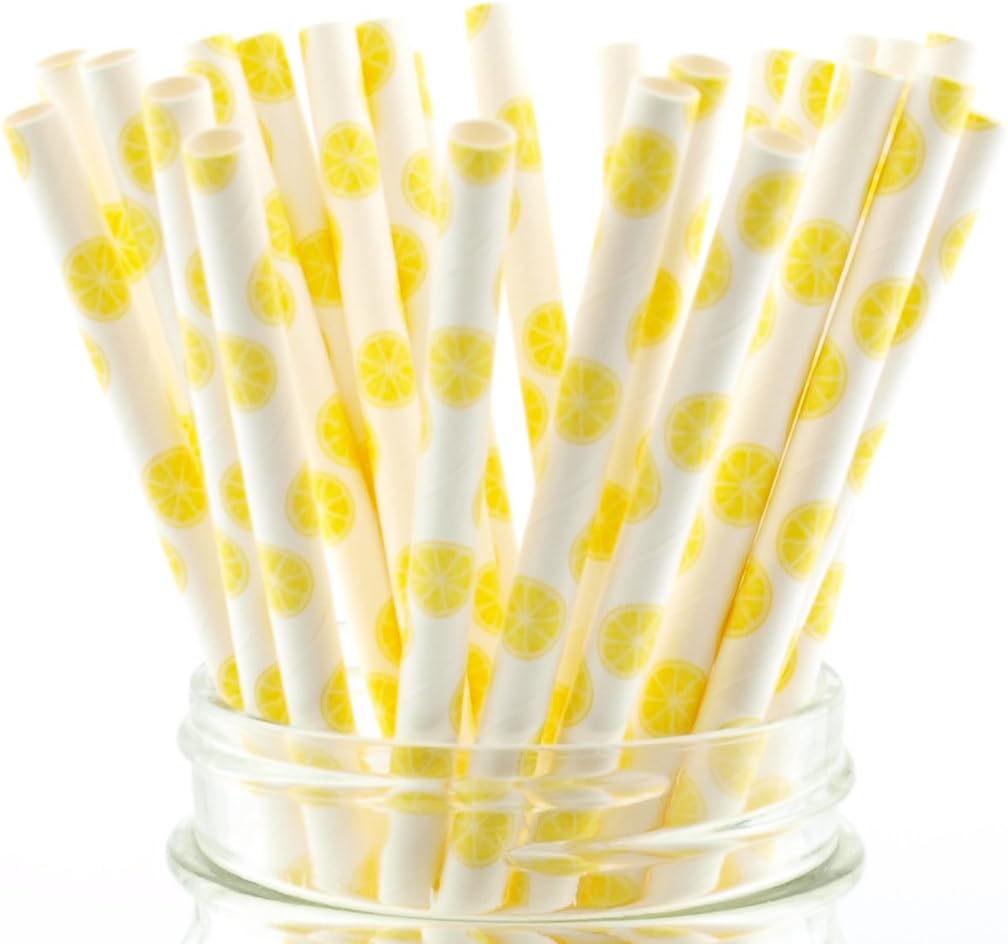 Amazon.com: Lemon Biodegradable Paper Straws，Lemon Birthday Party ...