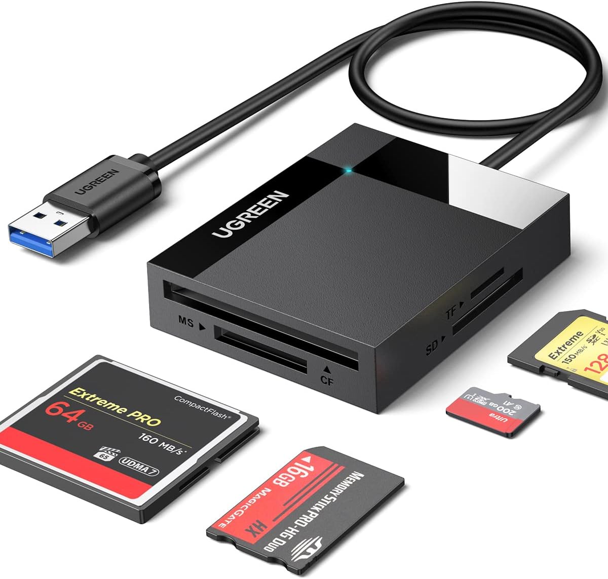 UGREEN SD Card Reader, 4-IN-1 USB 3.0 to SD CF TF MS Card Adapter ...
