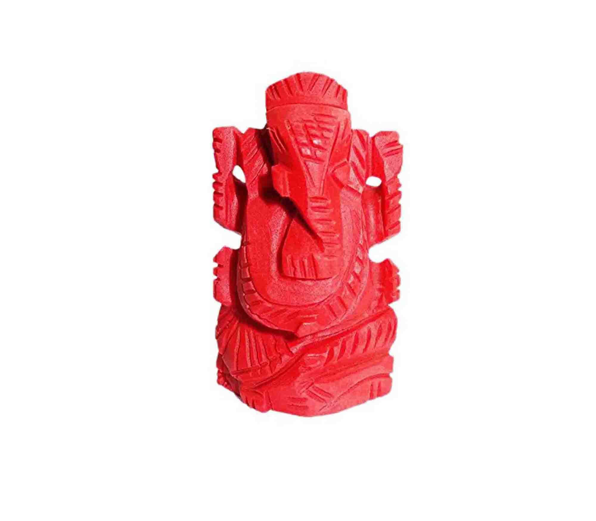 Buy Gems Shree Ganesh Ji (2 Inch) 20 g Idol Taibani Red Coral with All ...