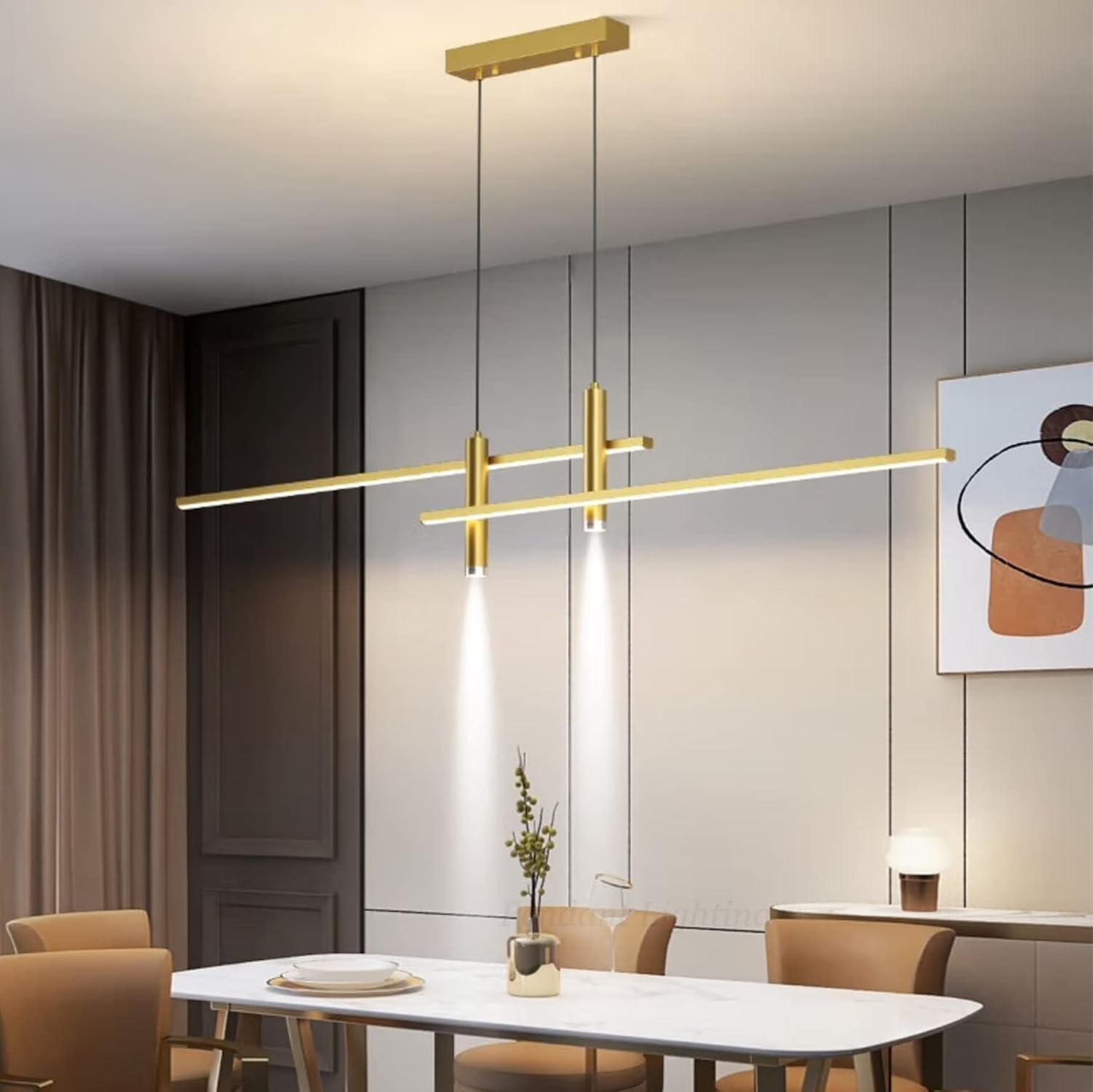 DZQH-Qin Gold LED Pendant Lights,Modern Linear Chandelier Dimmable with ...