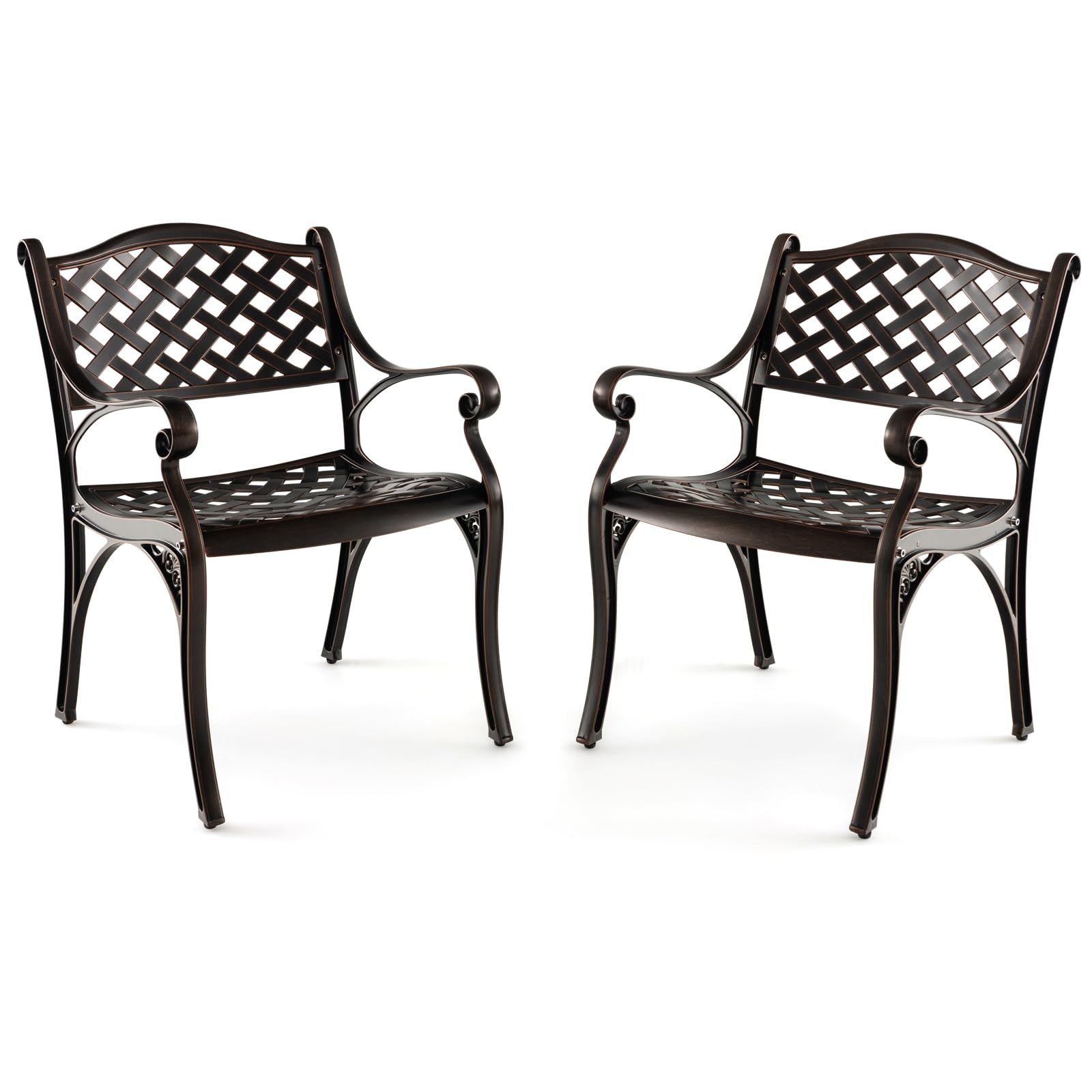 COSTWAY 2 PCS Outdoor Garden Chairs, All Weather Cast Aluminum Chairs ...