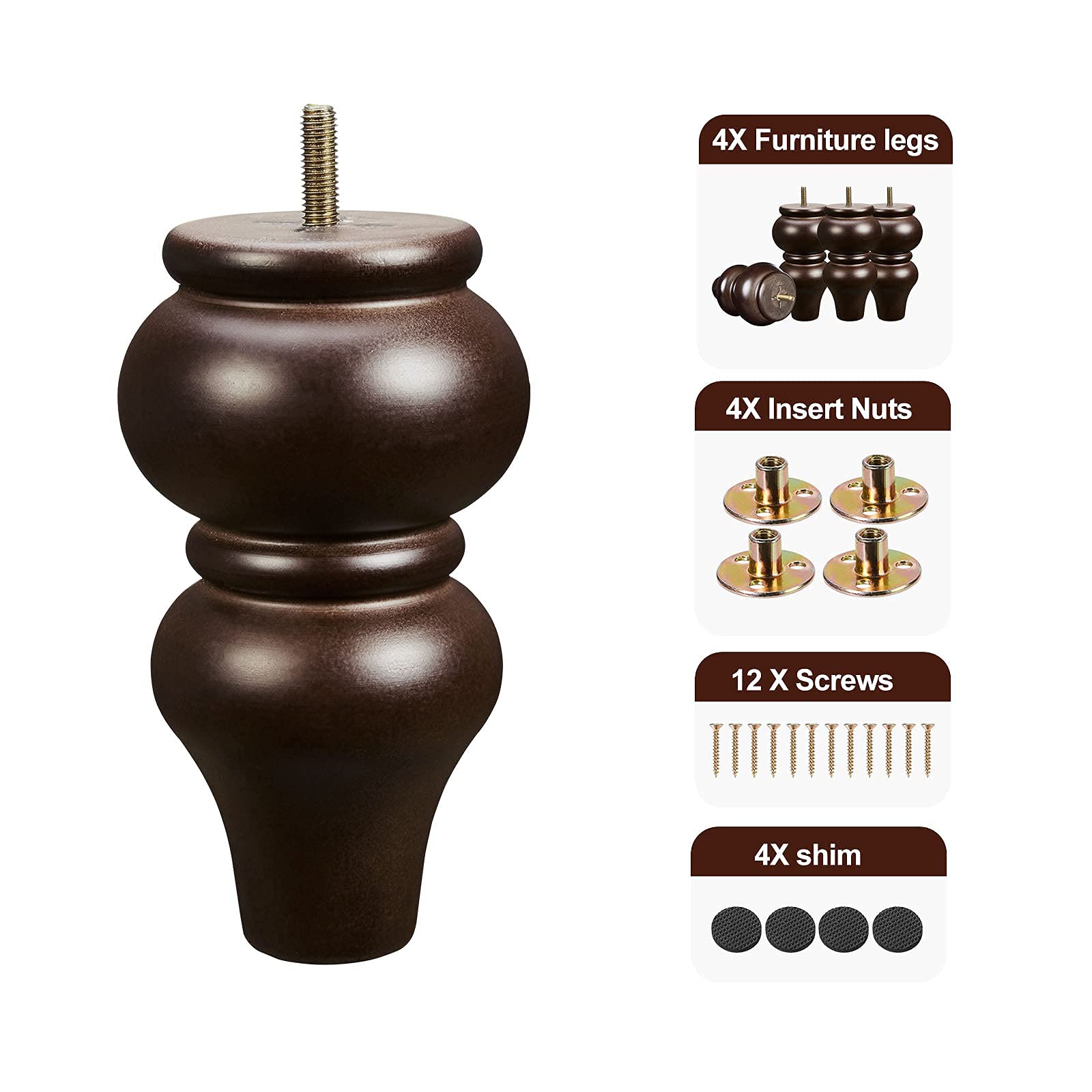 Snapklik.com : Wood Furniture Legs 6 Inch Sofa Legs Pack Of 4,Round ...