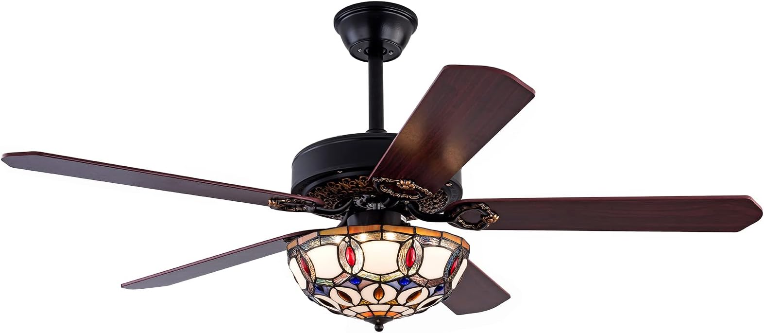 Tiffany-Style Stained Glass Ceiling Fan with Lights,52 Inch Chandelier ...