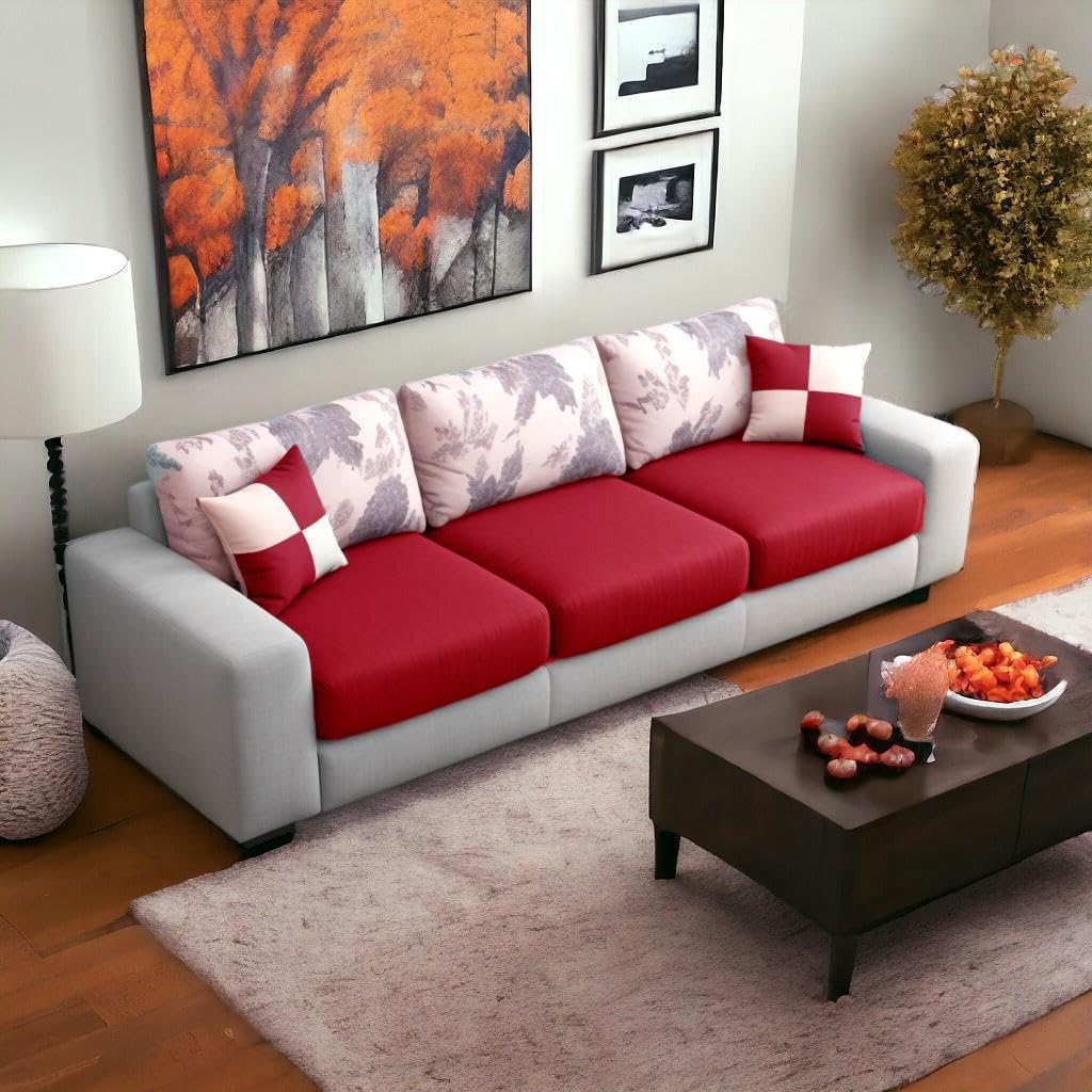 Torque - Wayland 3 Seater Fabric Sofa Set (Red & Light Grey) | 3 Person ...