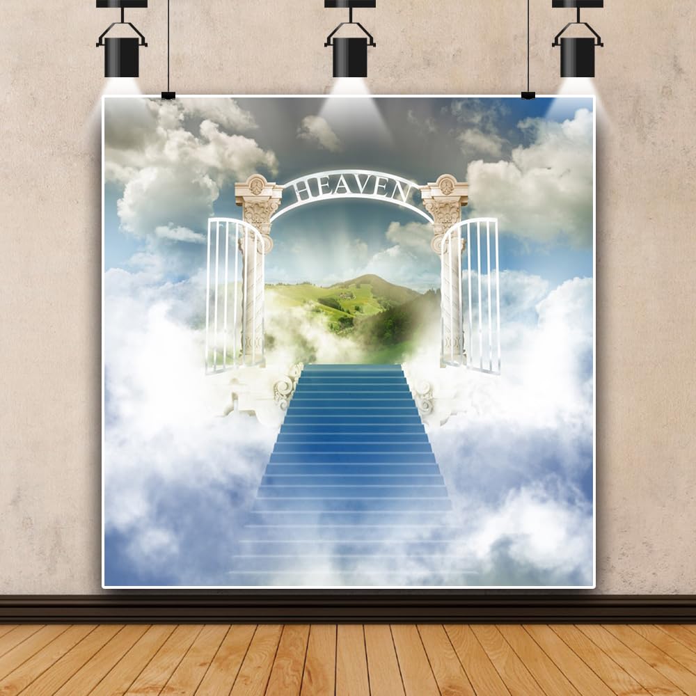 Amazon.com : DORCEV 8x8ft Heaven Backdrop Heaven Gate Stairway to ...