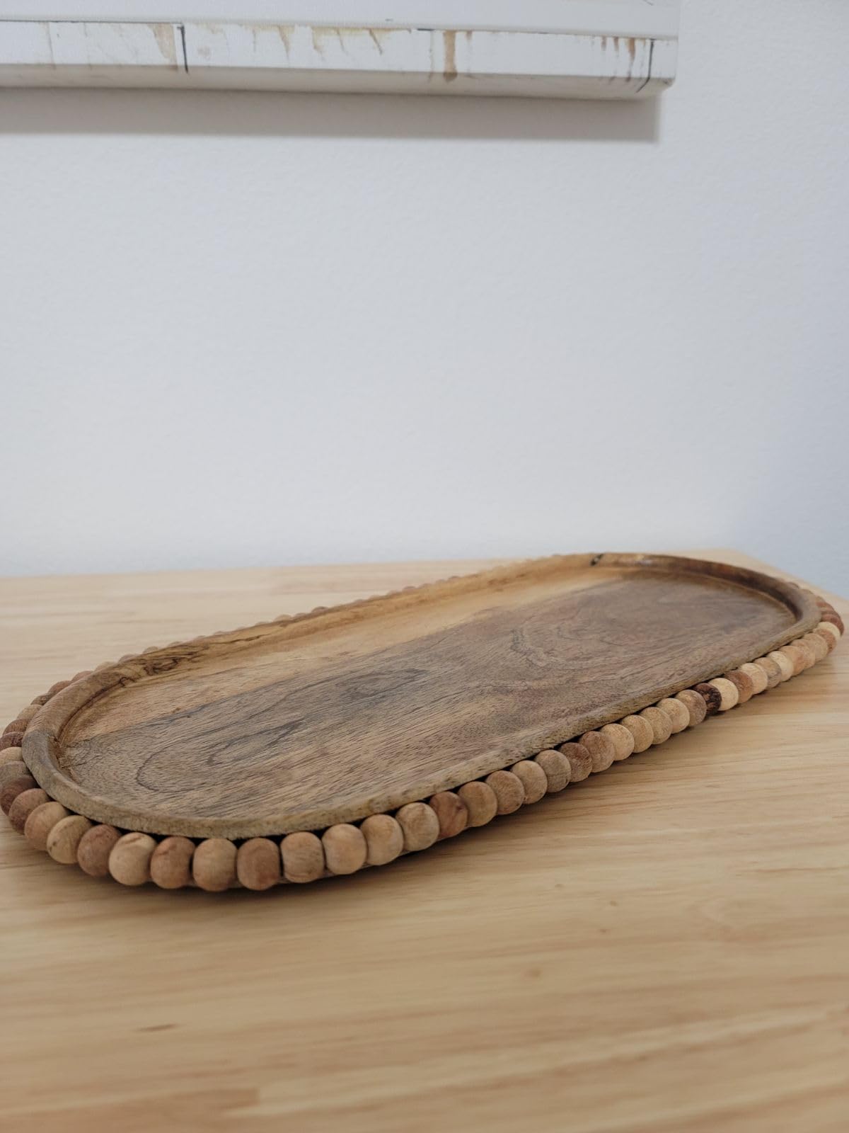 Amazon.com: Beaded Wooden Tray Natural Mango Kitchen Counter Decor ...