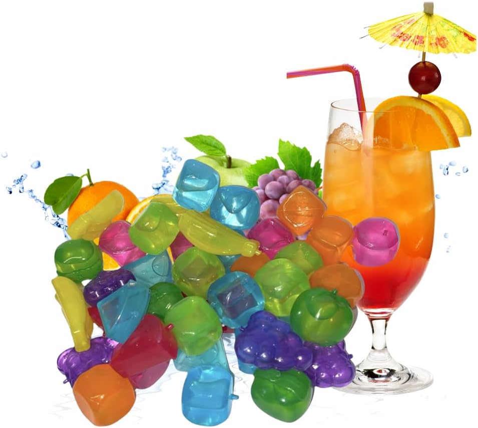 EXCELLENT HOUSEWARES Reusable Assorted Fruit Shaped Ice Cubes - 18 ...
