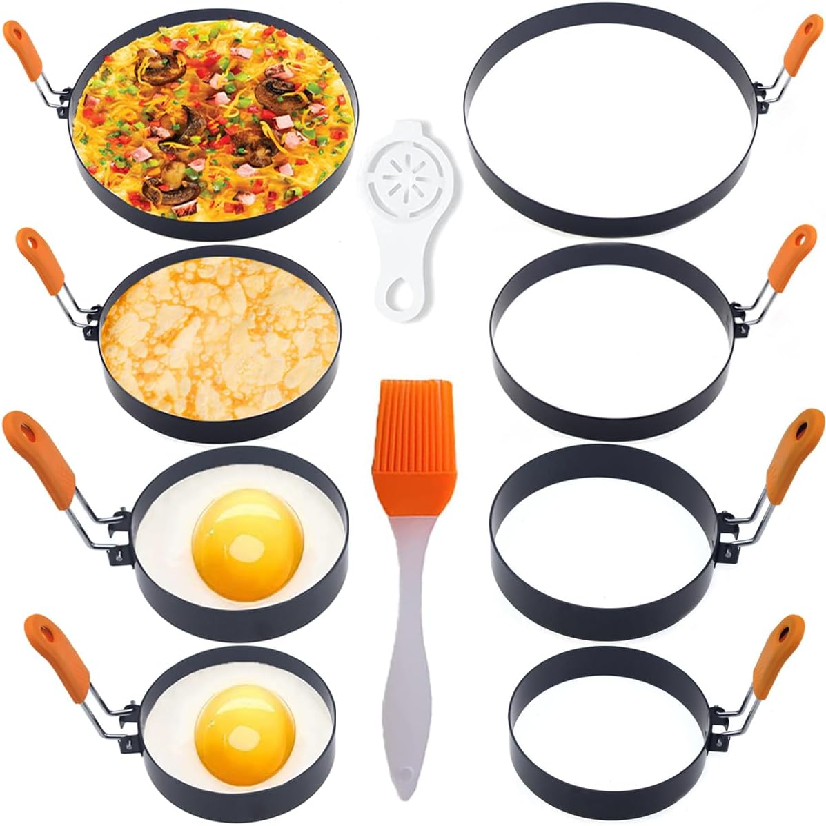 Amazon.com: Egg Rings 4 Pcs Large 6" Pancake Mold And 4 Pcs 3.5" Fried ...