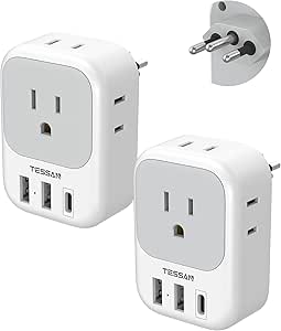 Amazon.com: TESSAN Brazil Plug Adapter 2 Pack, 7 in 1 US to Brazil ...
