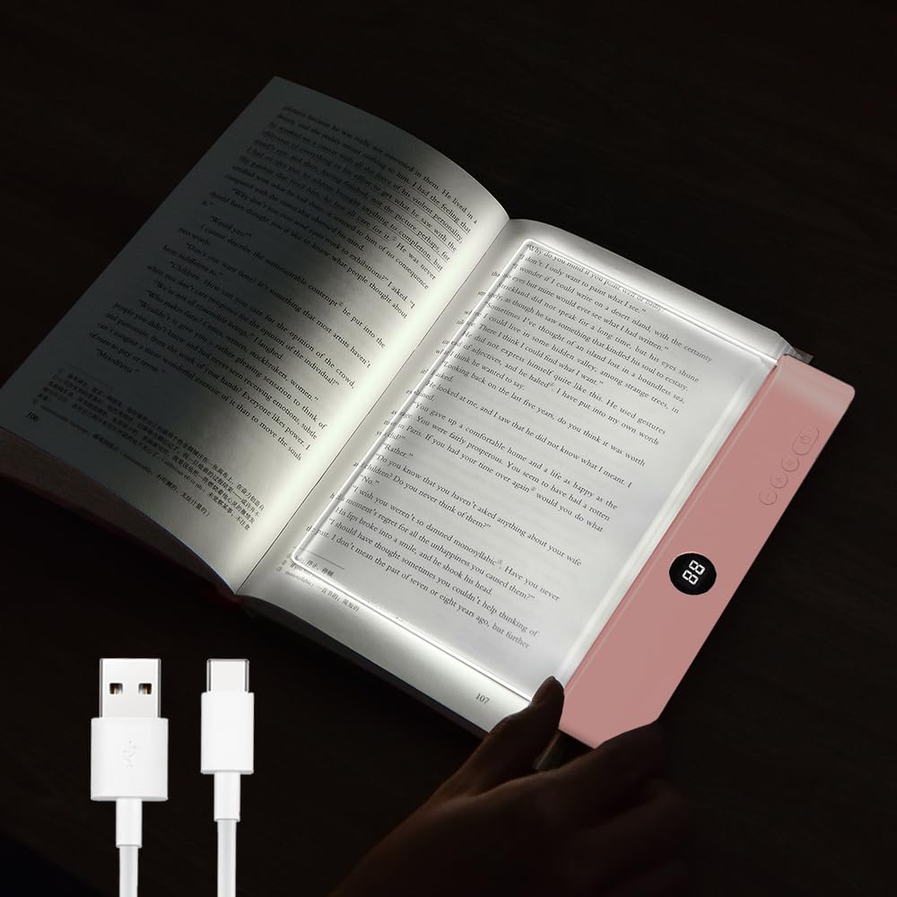 Book Light, Rechargeable Clear LED Flat Reading Light with 3 Colors ...