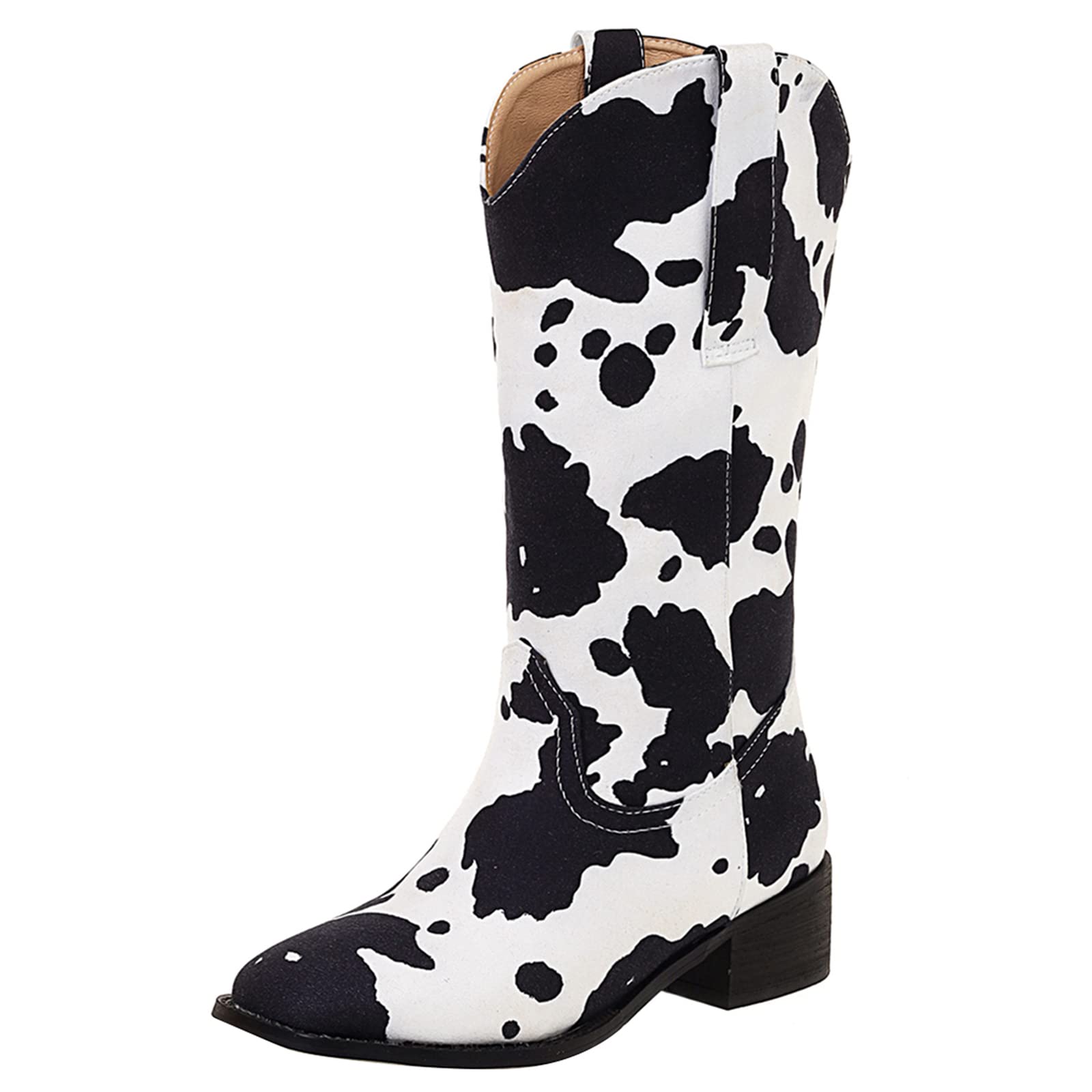 Snapklik.com : Women Cow Print Cowgirl Boots Low Heel Half Square Toe ...