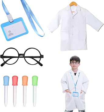 TSHAOUN 7 Pcs Kids Scientist Costume Set, Doctor Costume Set Children's ...