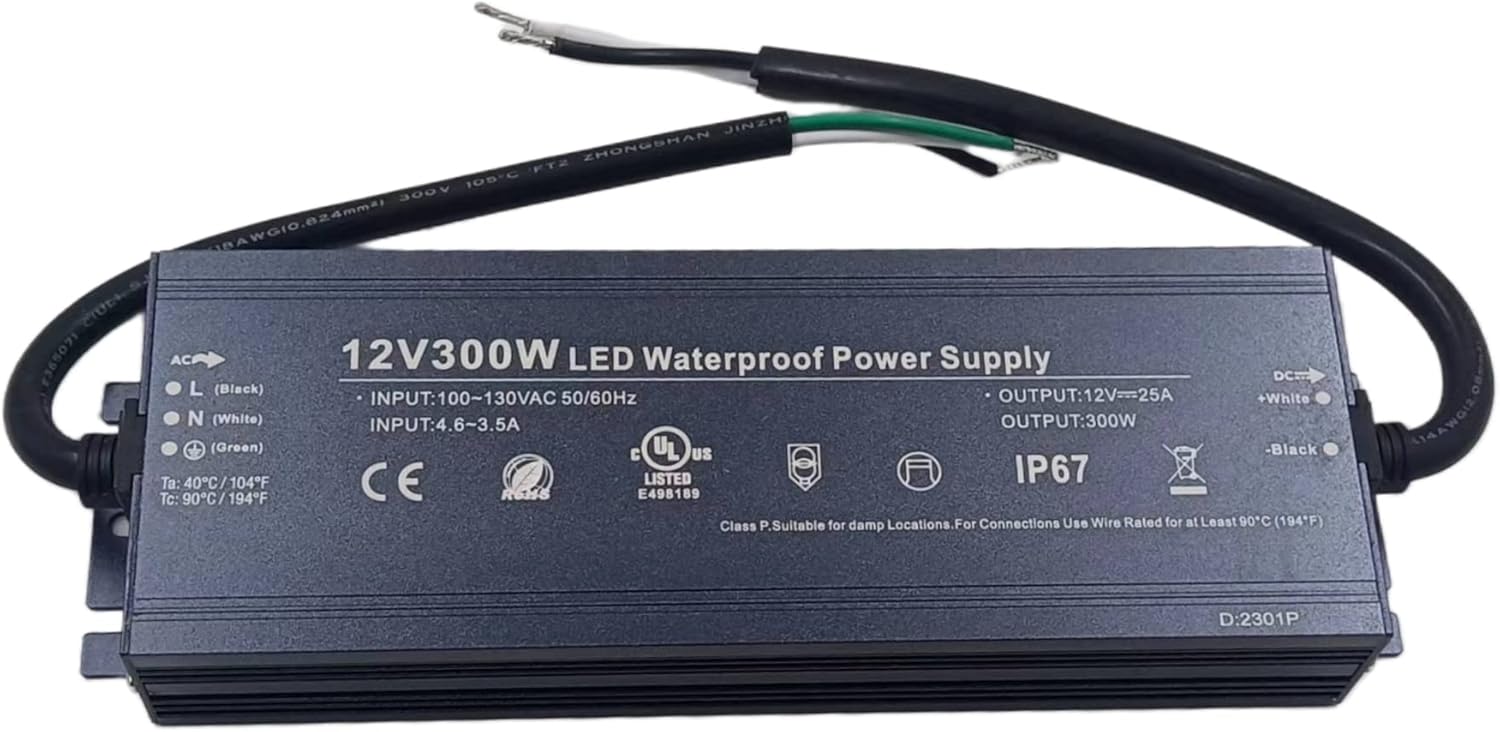 LED Driver 300W 12V UL Listed Transformer, Waterproof IP67 Power Supply ...