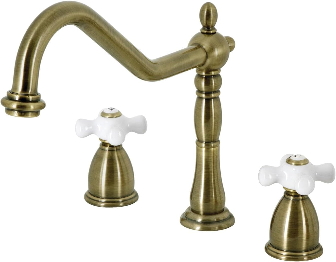 Heritage Double Handle Widespread Kitchen Faucet with Porcelain Cross ...