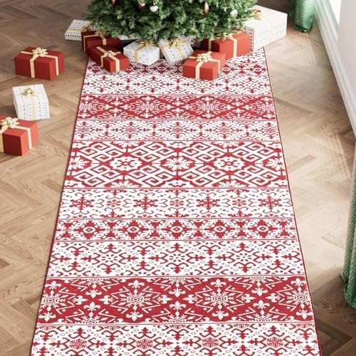 Amazon.com: Christmas Long Runner Rug for Hallway Abstract Red and ...
