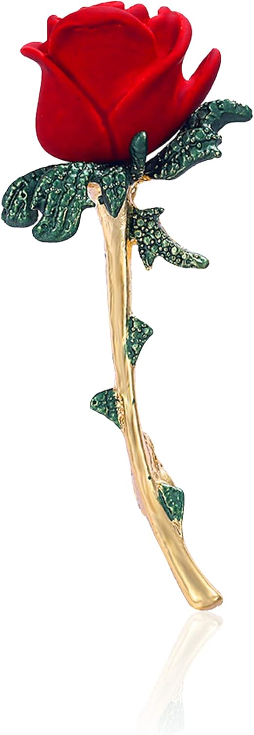 Amazon.com: Seakuur Floral Elegant Red Rose Shape Brooch Pin for Women ...