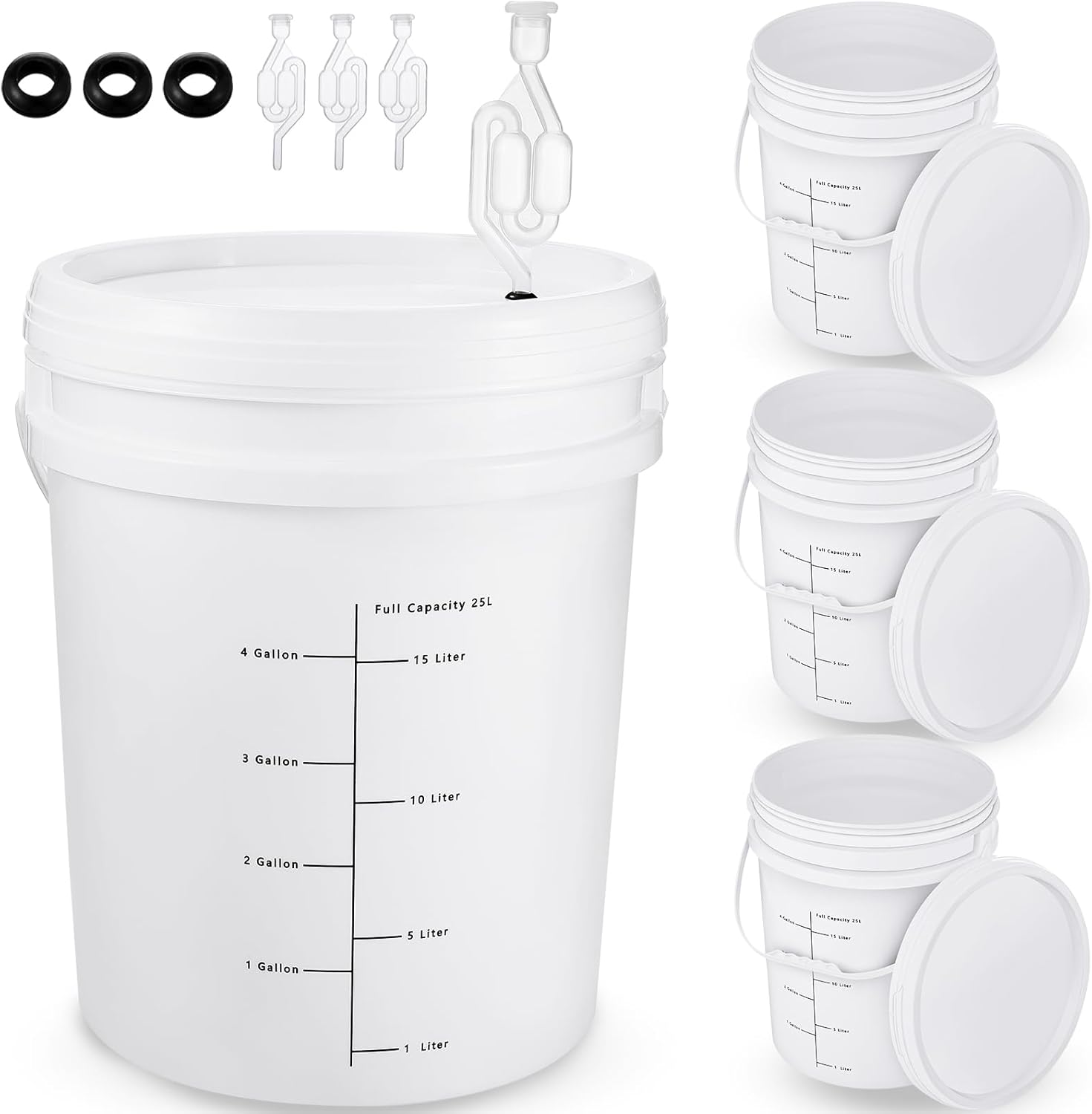 Amazon.com: Ziliny 4 Pcs White 6.5 Gallon Fermentation Bucket with Twin ...