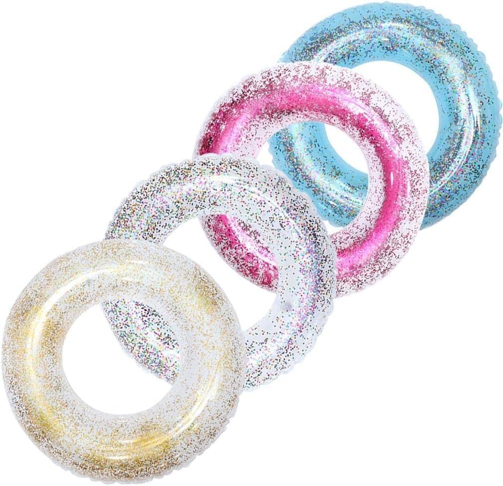 4 Pcs Inflatable Rubber Rings Sequins Swim Ring for Kids Adult Rainbow ...