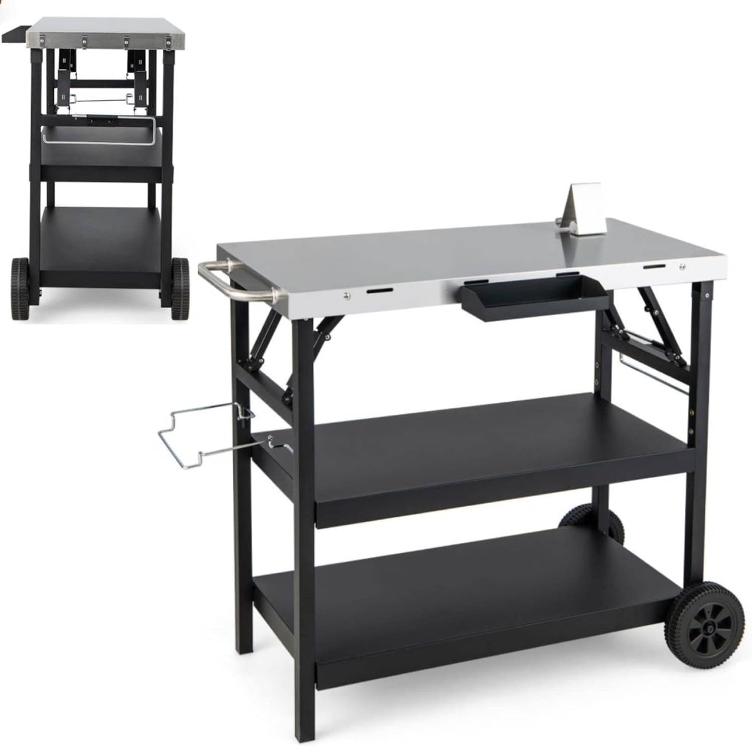 TANGZON Movable Dining Table Cart, 3-Tier Stainless Steel Flattop Food ...