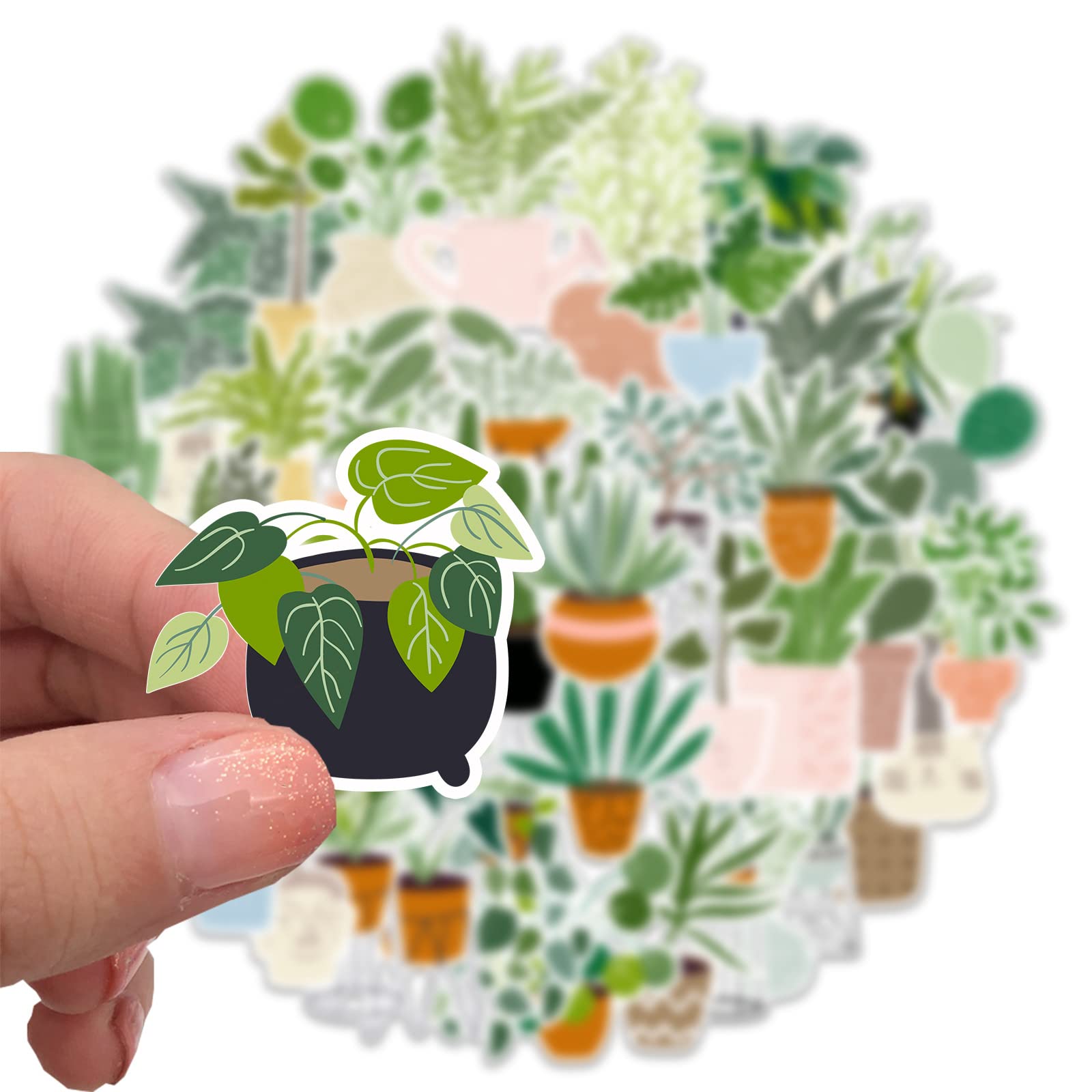 Snapklik.com : Green Plants 44 Pcs Cute Waterproof Potted Stickers For ...