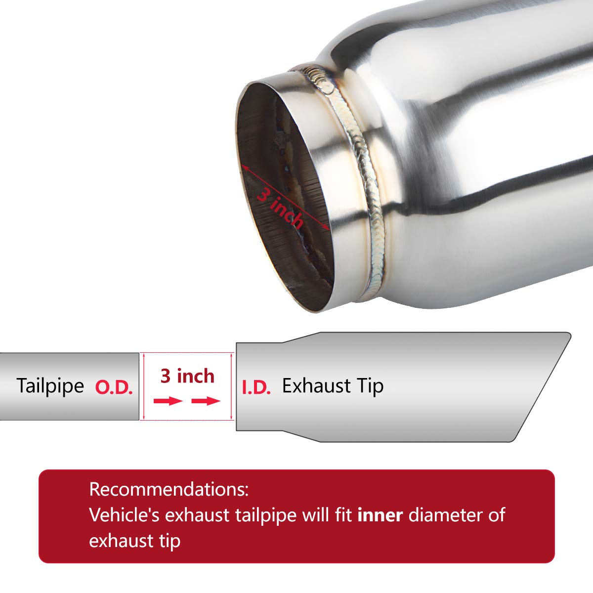 Snapklik.com : LCGP 3" Inlet Universal Exhaust Tip