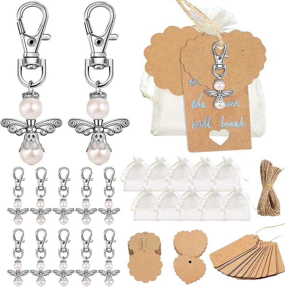 123pcs Angel Keychain Favor,Gifts Tags Set with Organza Gift Bag,DIY ...