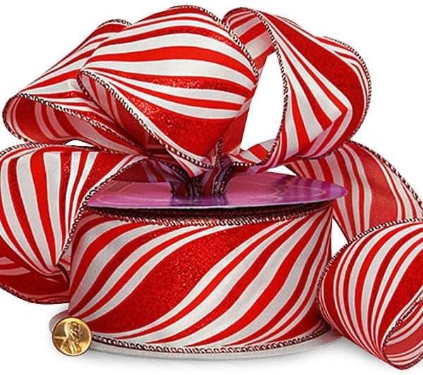 Amazon.com: 2 1/2" X 25 Yards Red Peppermint Stripe Wired Ribbon ...
