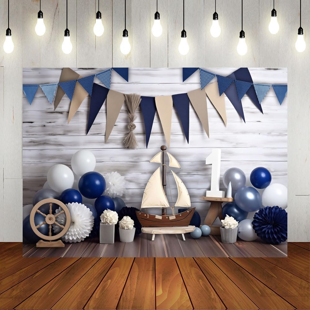 Amazon.com : Lofaris Nautical Backdrop Life Buoy Boat Shells Blue ...
