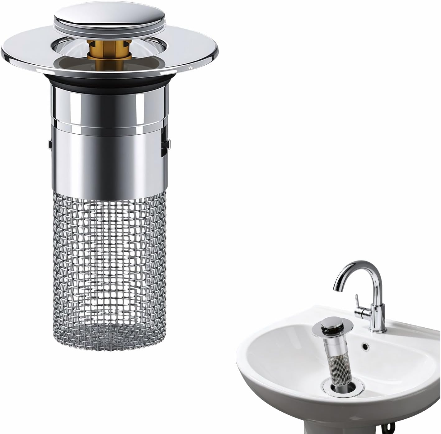 Sink Stopper Hair Catcher - Pop-Up Drain Strainer with Removable 304 ...