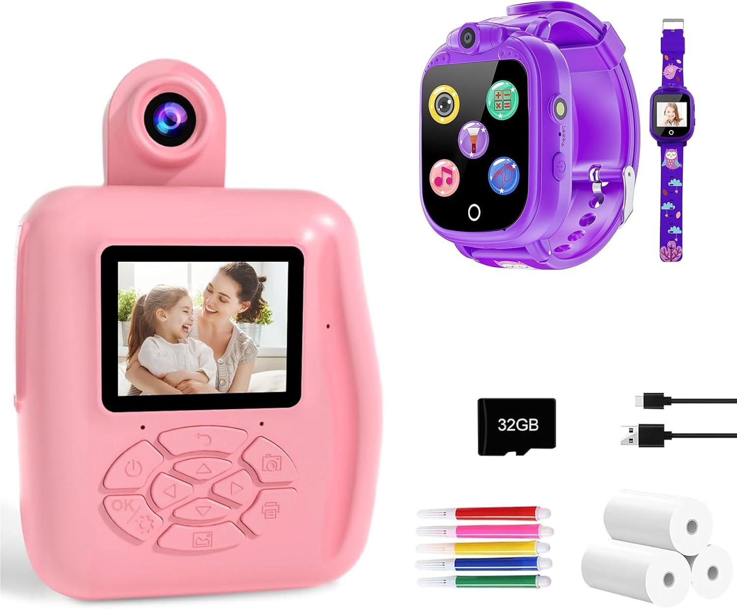 Amazon.com: PROGRACE Kids Instant Print Camera Kids Watch - 1080P HD ...