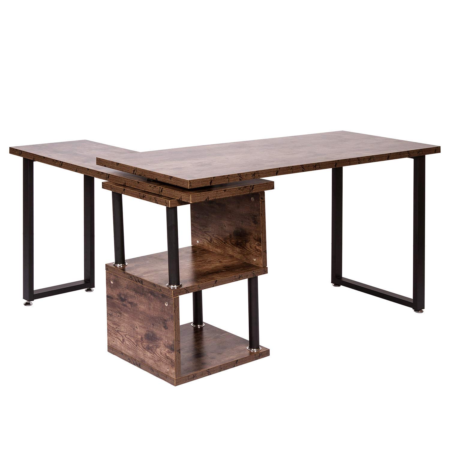 Ironck Industrial L Shaped Desk Computer 360 Degree Free Rotated ...