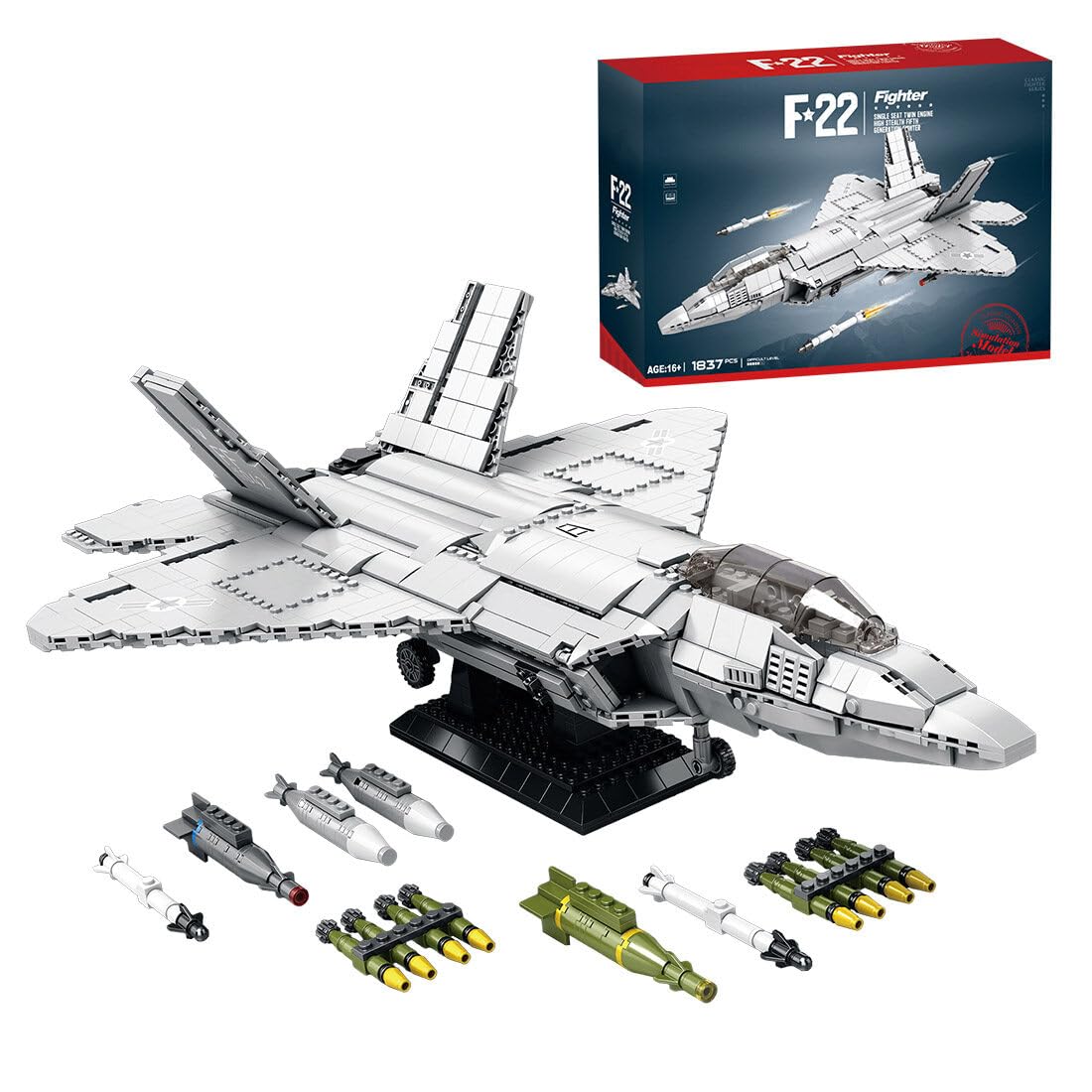 Military Fighter Building Kit, MOC F22 Raptor Fighter Battle Military ...