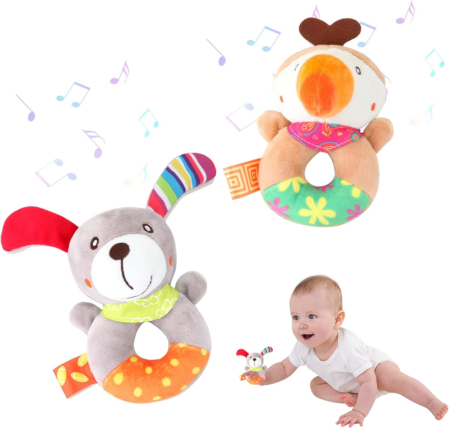 2 Pièces Jouet Hochet de Dentition pour Bébé, Jouet Jeux Bebe d'éveil ...