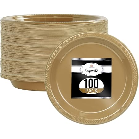 Amazon.com | I00000 102 Pieces Solid Gold Disposable Plates, Gold ...