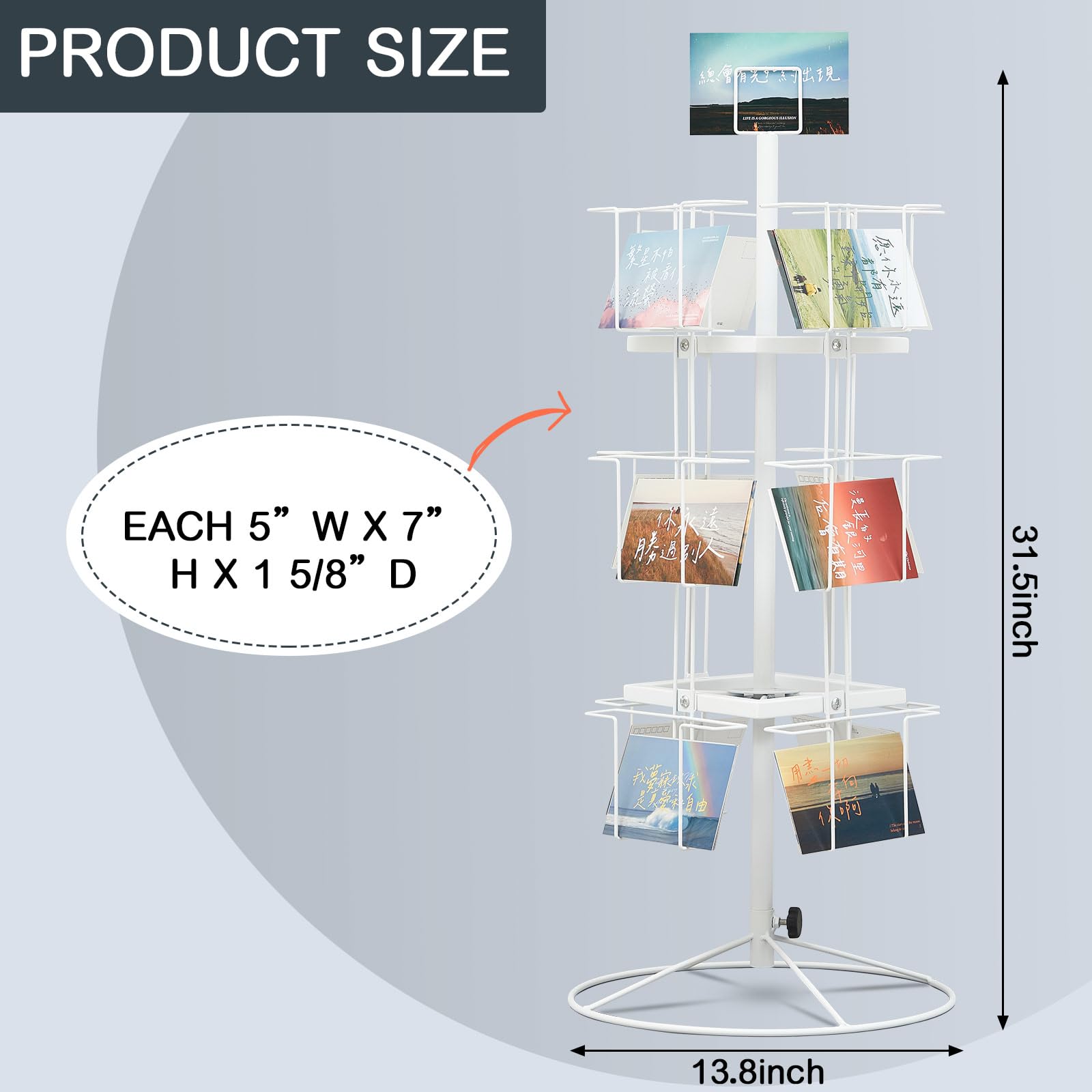 Zonon 2 Pcs 12 Pocket 3 Tier Metal Rotating Card Display Stand for 5"x7" Cards Rotating ...