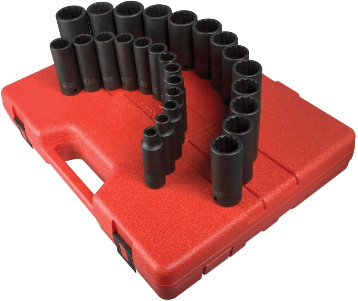 SUNEX TOOLS 2827 1/2-Inch Drive 12-Point Metric Deep Impact Socket Set ...