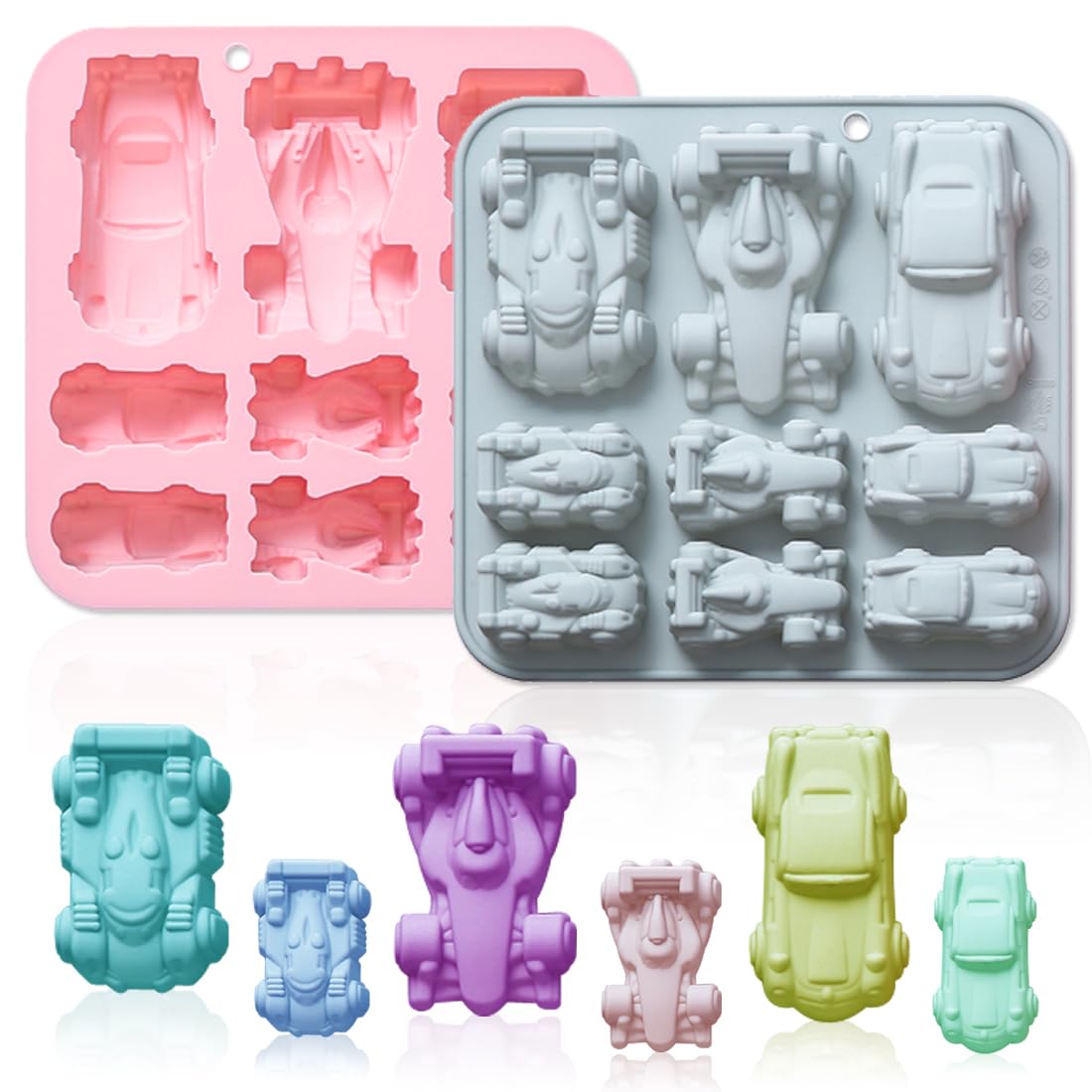 Amazon.com: 2 Pack Small Racing Cars Silicone Molds, 9 Cavity 3D Sports ...