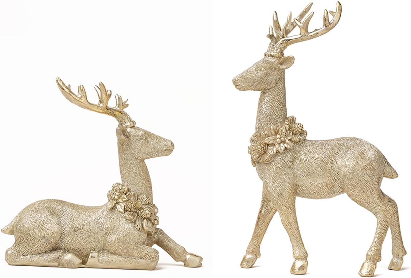 Amazon.com: Awleynz 2pcs Christmas Reindeer Figurines, Resin Reindeer ...
