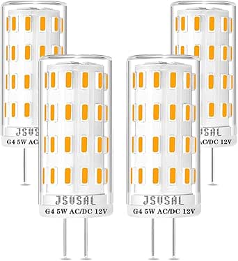 JSVSAL 4-Pack,Dimmable G4 LED Landscape Bulb,5W Daylight White 5000K,Bi-pin T3 JC Type 12V AC/DC ...