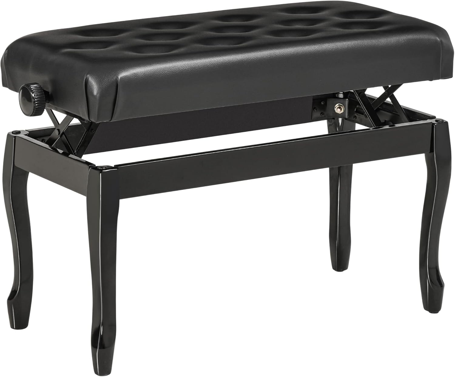 HOMCOM Adjustable Height Piano Bench Stool, PU Leather Button Tufted ...