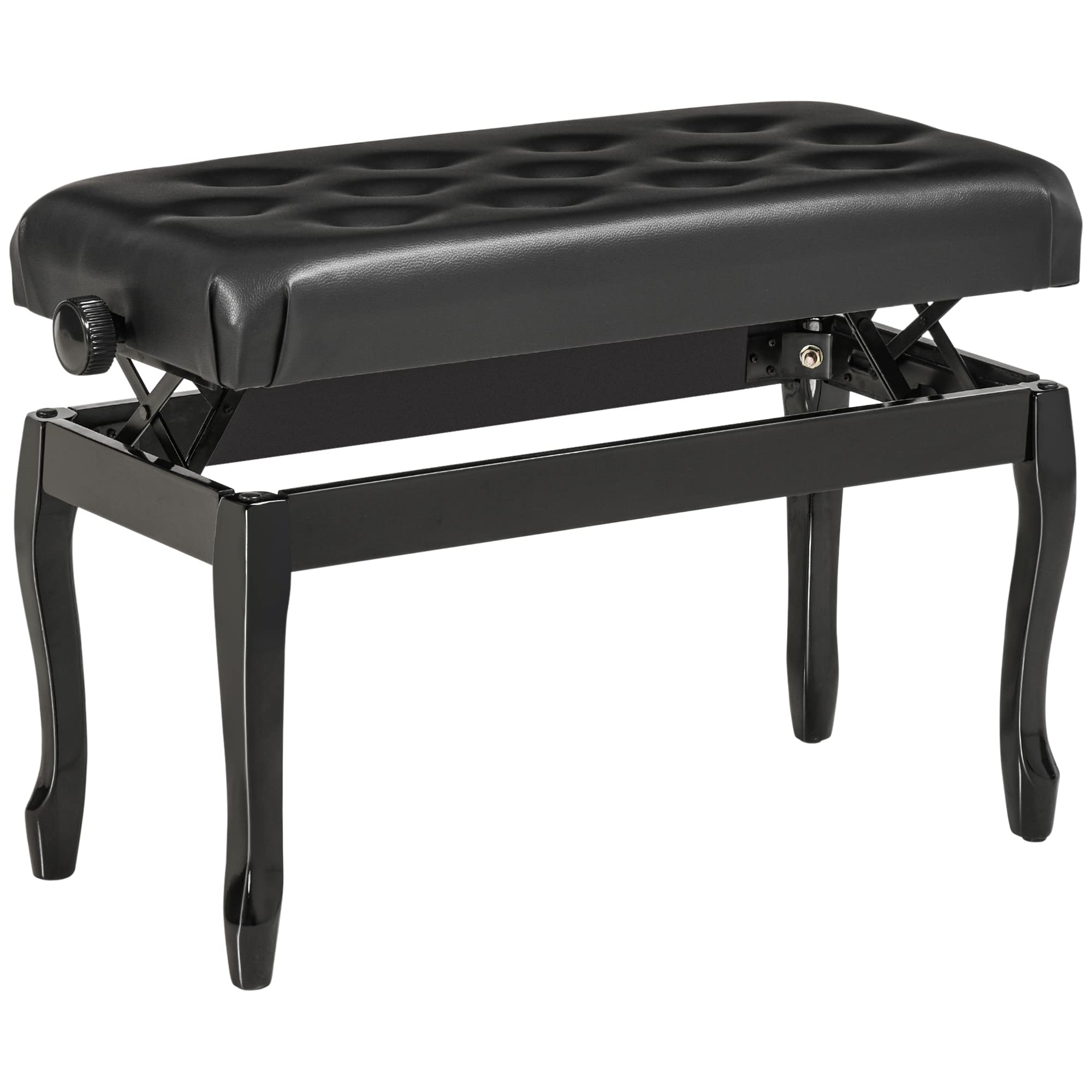 HOMCOM Adjustable Height Piano Bench Stool, PU Leather Button Tufted ...