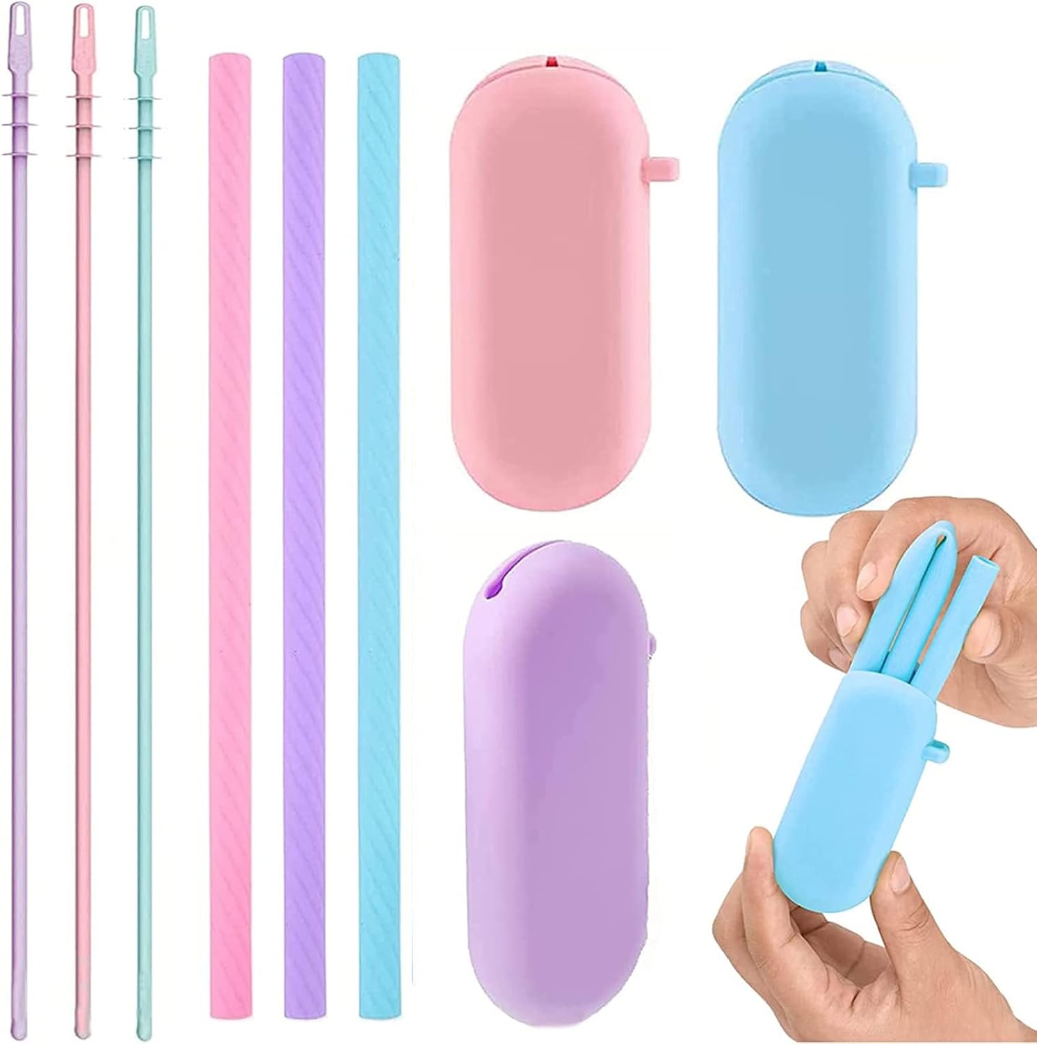 NHCDFA Silicone Straws,3 Sets Silicone Straws Reusable Straws with Case ...
