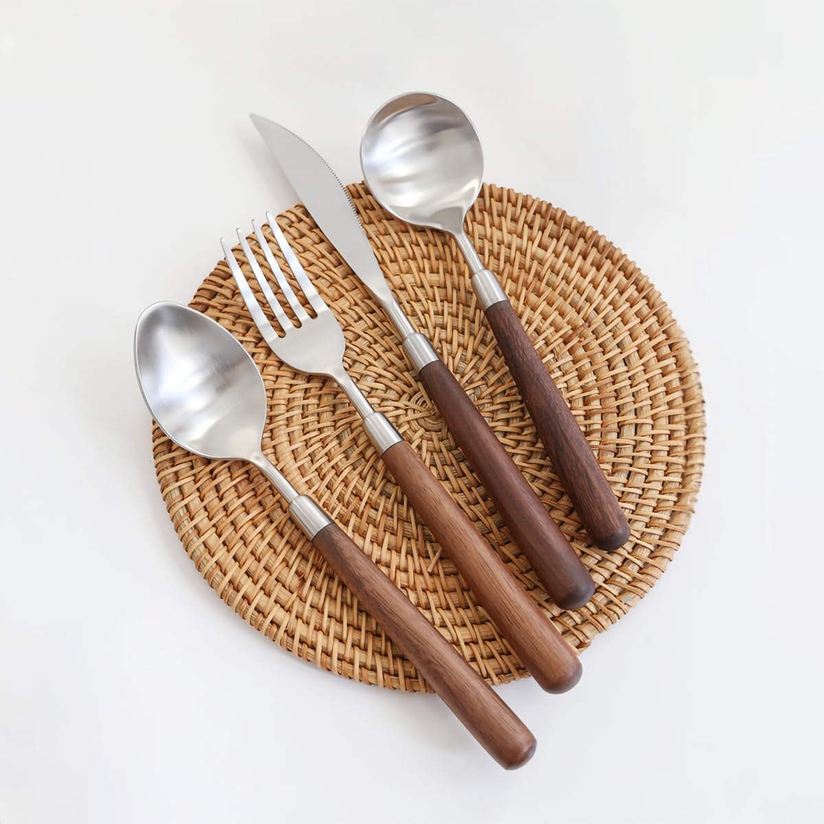 Amazon.com | Yumokit Natural Walnut Wood Style Handle Silverware Set, Wooden Flatware Set, 304 ...
