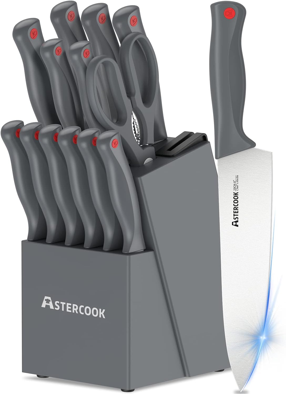 Amazon.com: Astercook Knife Set with Built-in Sharpener Block ...