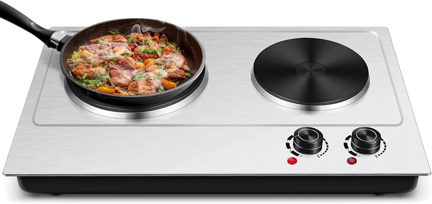 Amazon.com: Electric Double Countertop Burners for Cooking - Cast Iron ...