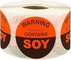 Warning This Product Contains Soy Labels 1.5 Inch 500 Total Stickers ...