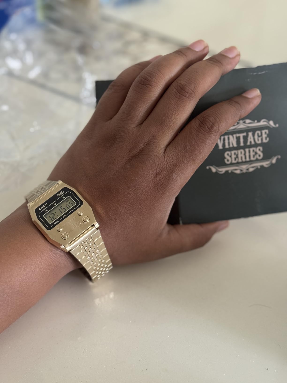 Casio Unisex Vintage A1100G-5DF Gold Digital Dial Gold Stainless Steel ...